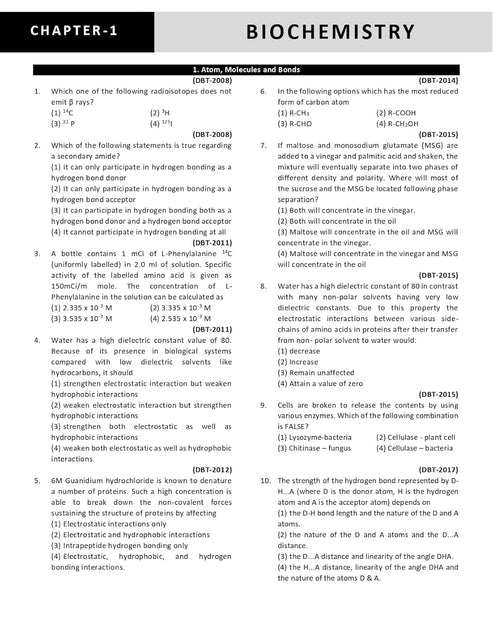 DBT JRF BET (Biotechnology Eligibility Test) Previous Year Questions w ...
