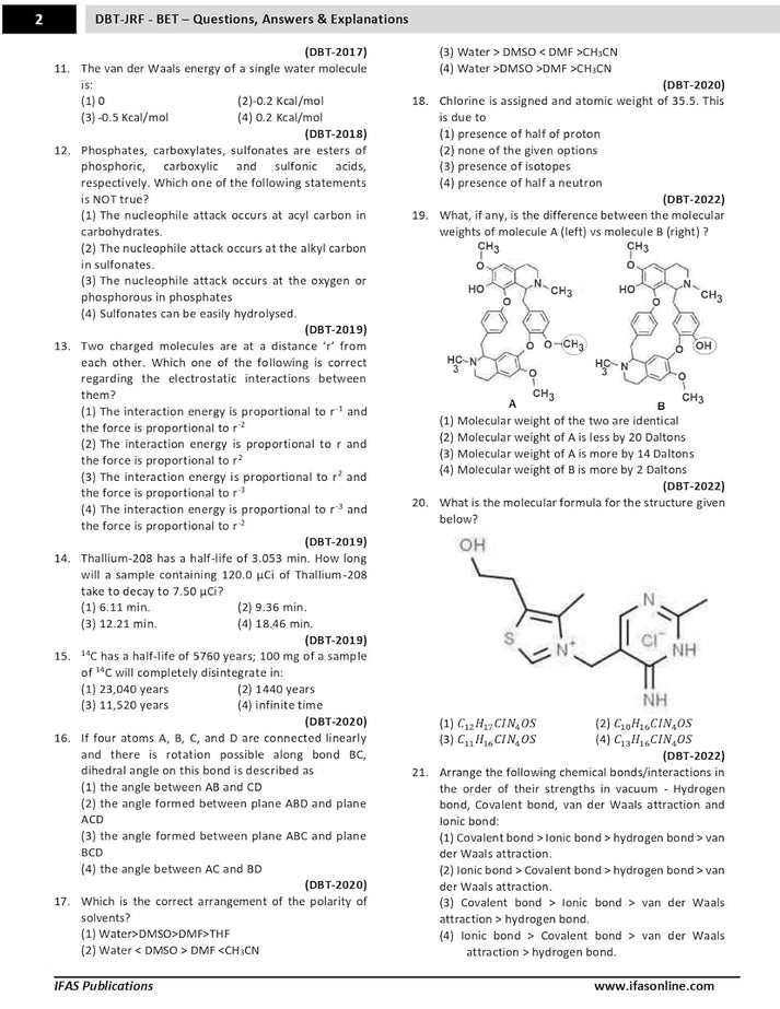 DBT JRF BET (Biotechnology Eligibility Test) Previous Year Questions w ...